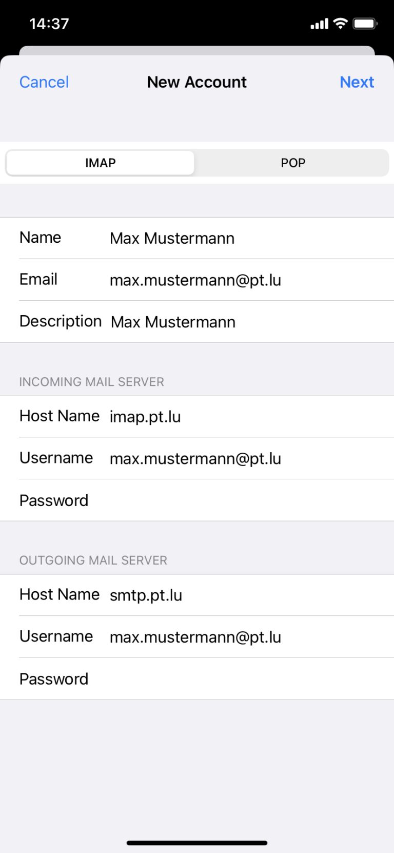 Apple – iPhone – Mail – email configuration | POST Technologies Documentation